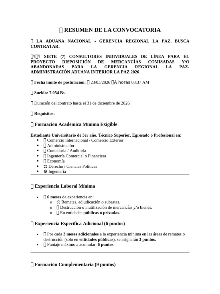 4 ADUANA LA PAZ - 7 CONSULTORES - DISPOSICIÓN DE MERCANCÍAS COMISADAS Y ...
