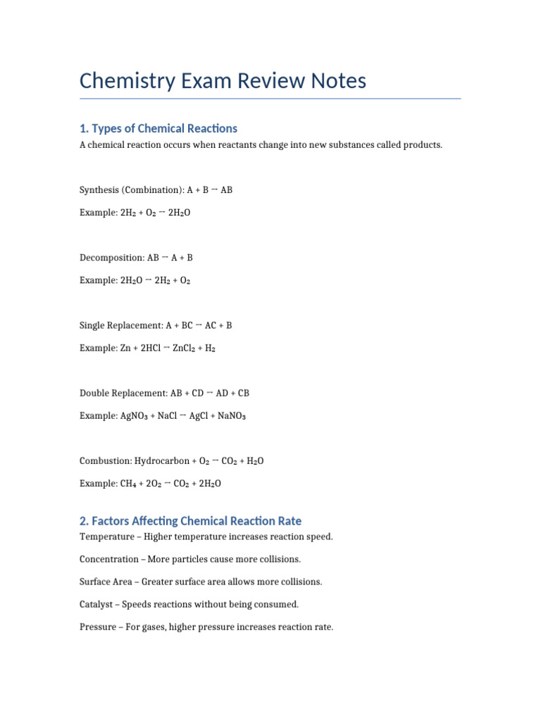 Chemistry Exam Review Notes | PDF | Mole (Unit) | Reaction Rate