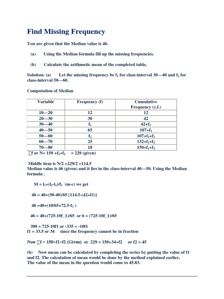 Find Missing Frequency | PDF | Arithmetic Mean | Median