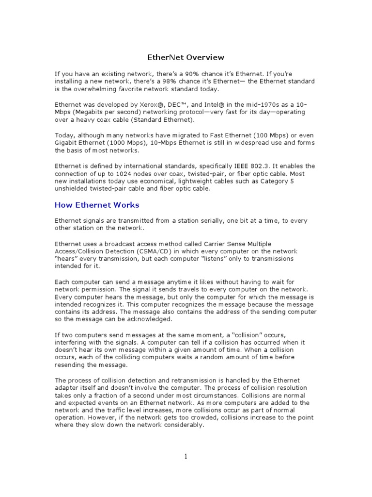 EtherNet Overview | PDF | Technology & Engineering