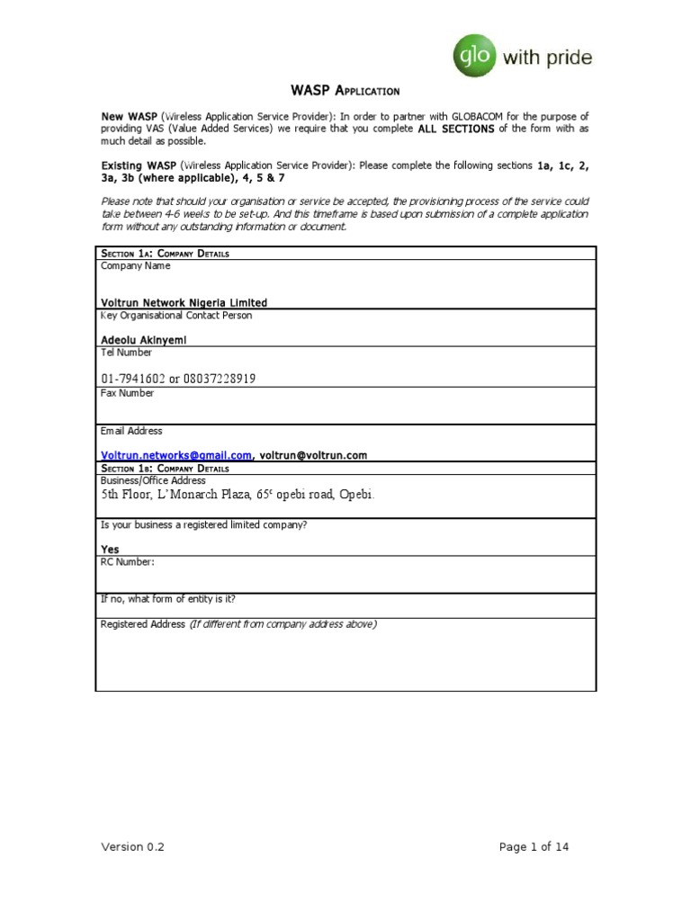 WASP Application Form Template | PDF | Short Message Service ...