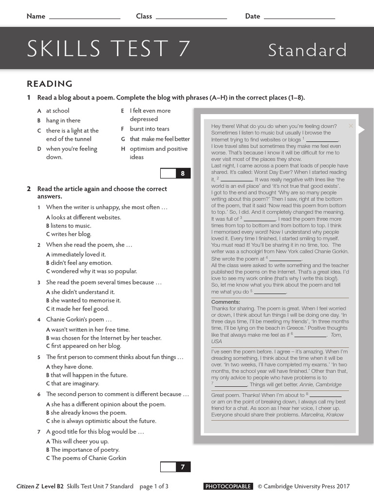 Skills Test Standard - Unit 07 | PDF