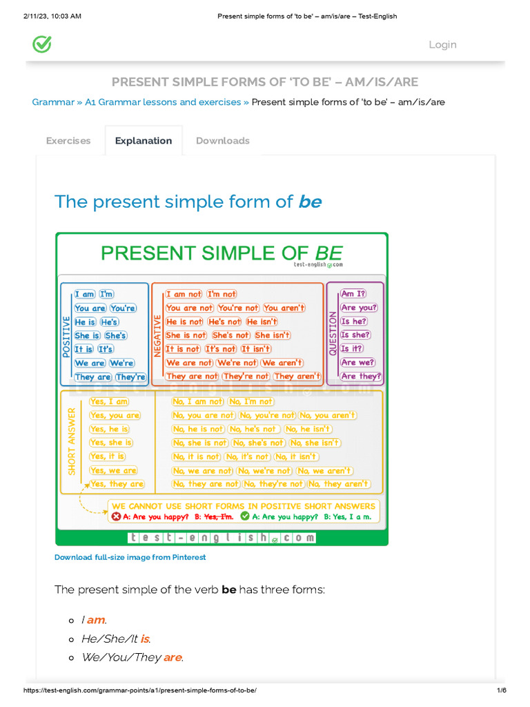 3-Present Simple Forms of 'to Be' – Am_is_are – Test-English | PDF ...