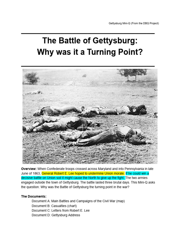 AMERIEA EVANS - The Battle of Gettysburg DBQ (Google Classroom) | PDF ...