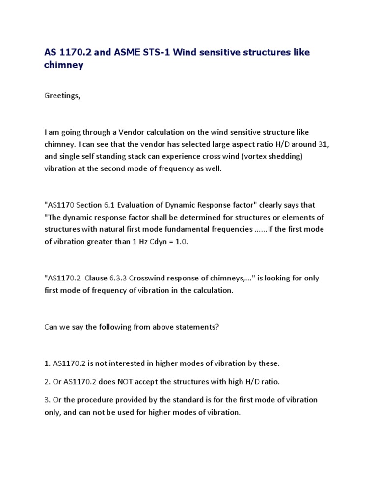 As 1170.2 and ASME STS-1 Wind Sensitive Structures Like Chimney | PDF