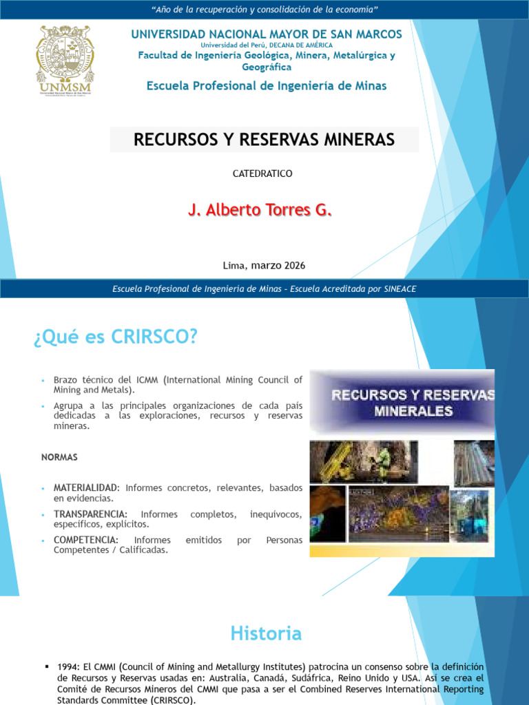 Semana 6. Recursos y Reservas Mineras 2026 | PDF | Minería | Minerales