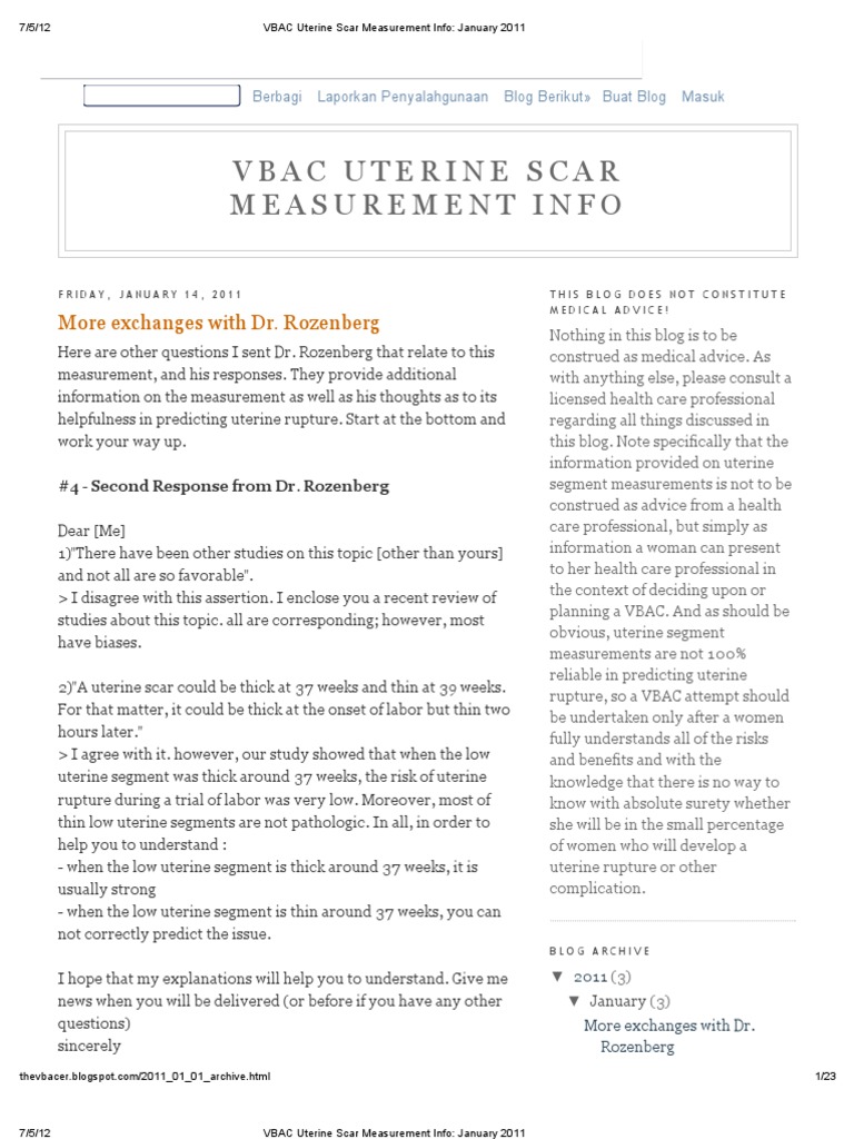 VBAC Uterine Scar Measurement Info - January 2011 | PDF | Caesarean ...
