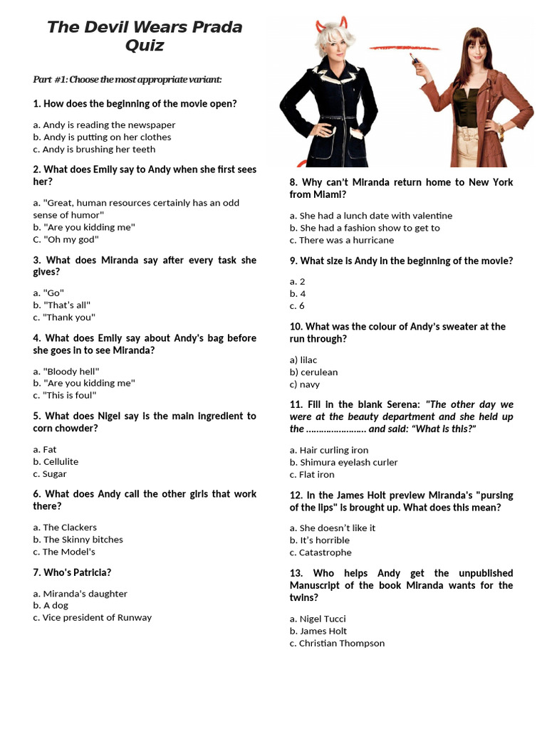 The Devil Wears Prada Quiz | PDF