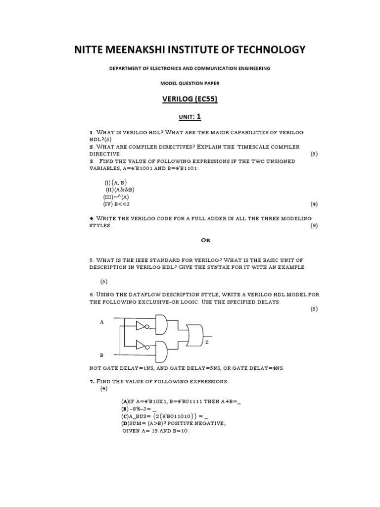 Verilog Model Question Paper | PDF | Hardware Description Language ...