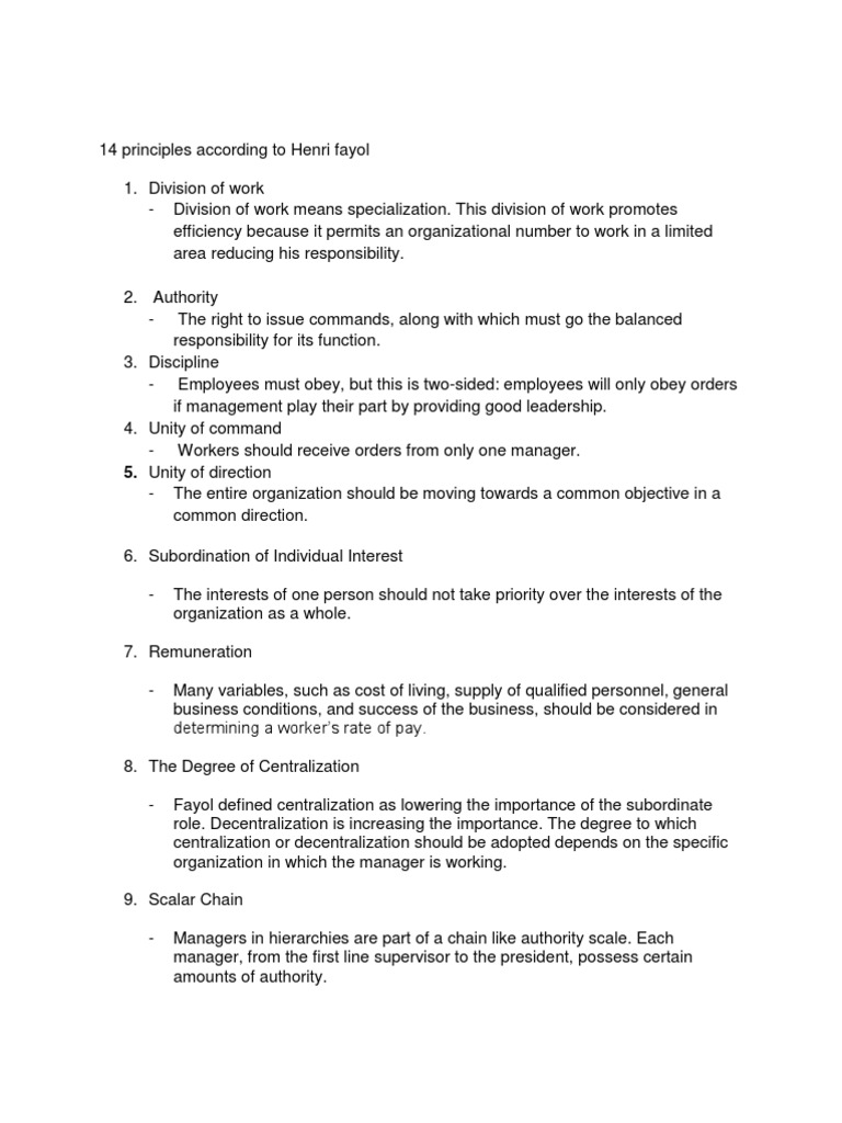 14 Principles According To Henri Fayol | PDF | Max Weber | Bureaucracy