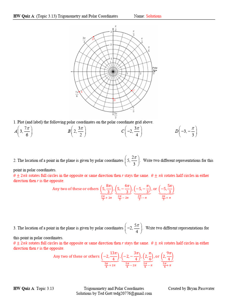 HW Quiz a Key Topic 3.13 Trigonometry and Polar Coordinates | PDF ...