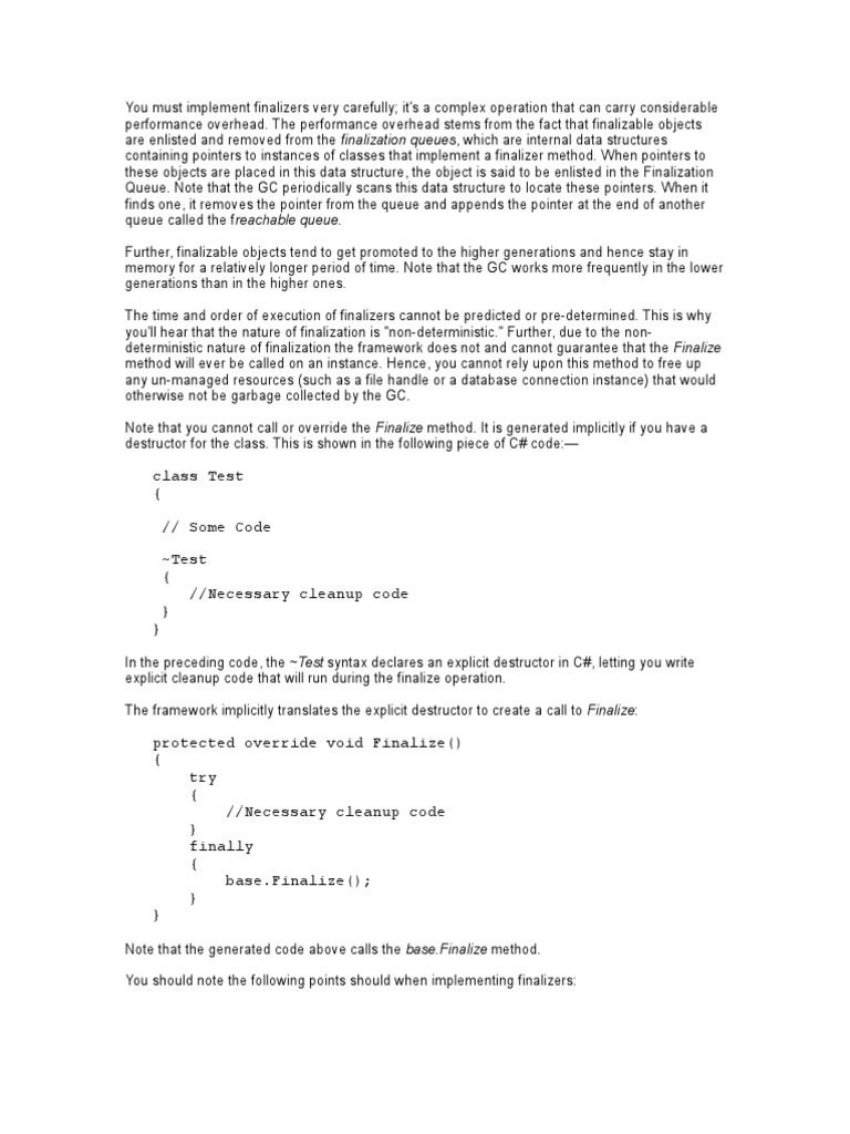 You Must Implement Finalizers Very Carefully | PDF | Method (Computer Programming) | Object ...