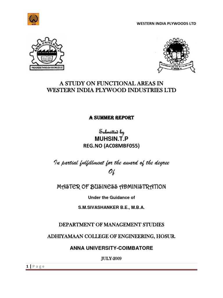 Western India Plywoods Internship Training Project 2009 | PDF | Plywood ...