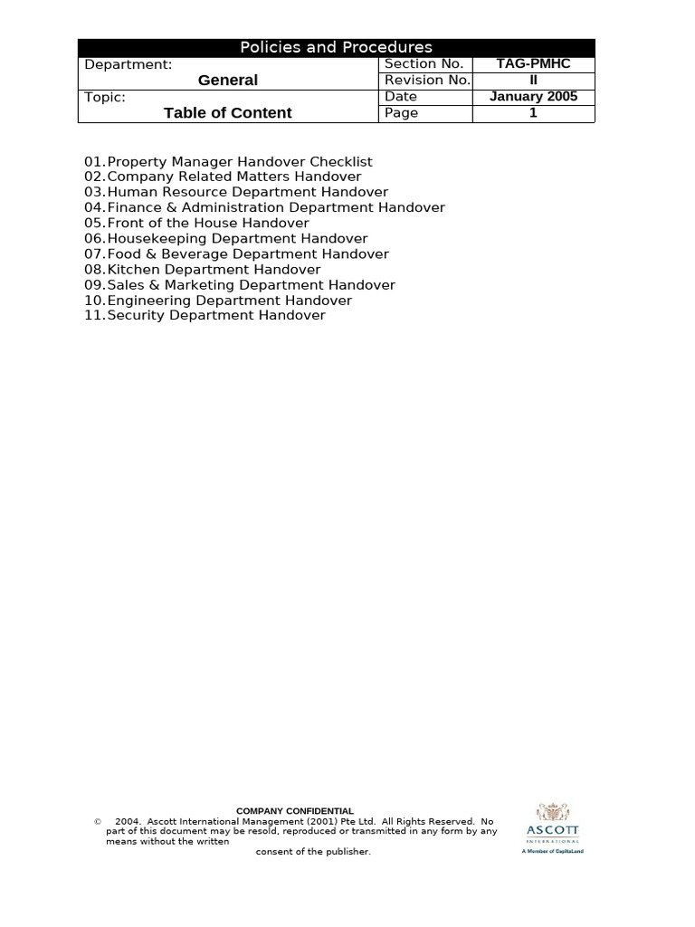 312089337 GM Handover Checklist | PDF | Employment | Housekeeping