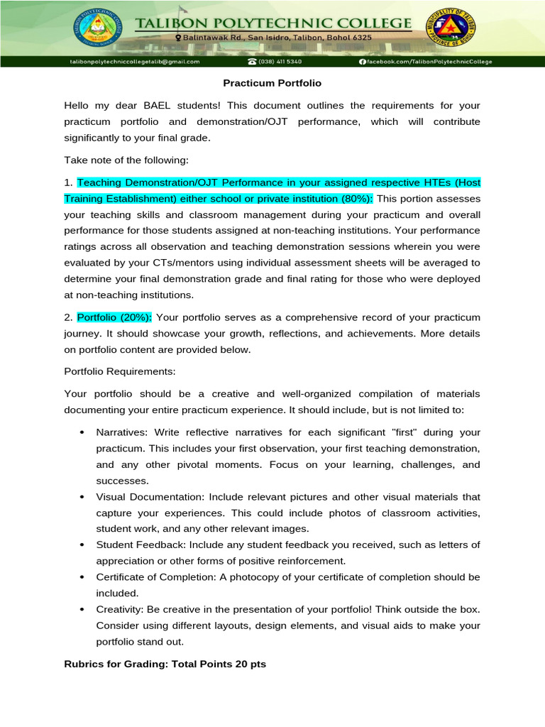 Practicum Portfolio Instruction | PDF | Cognitive Science | Intelligence