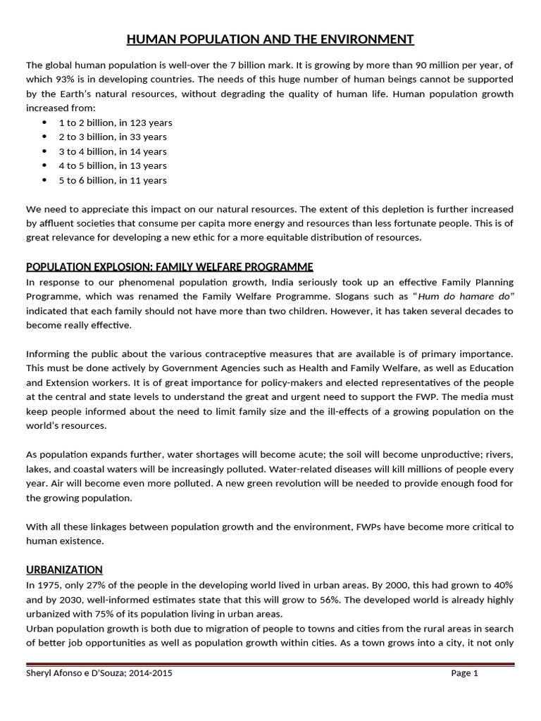 Human Population and the Environment | PDF | Sanitation | Urbanization