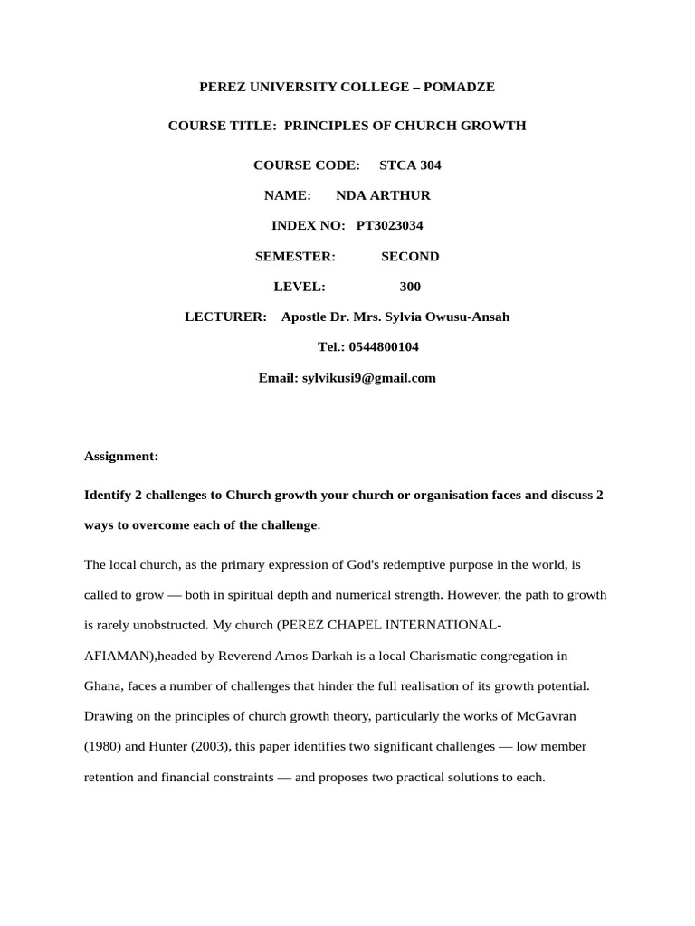 Church Growth Assignment 1 | PDF | Disciple (Christianity) | Religious ...