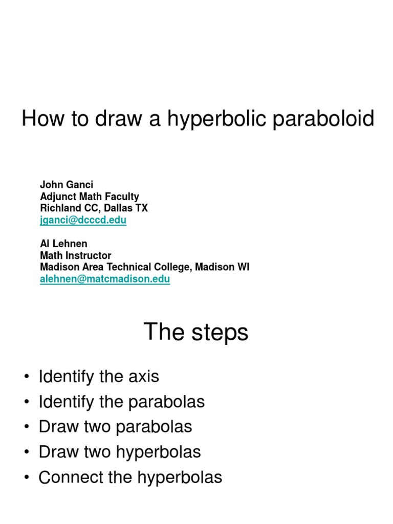How To Draw A Hyperbolic Paraboloid Pdf Manifold Differential