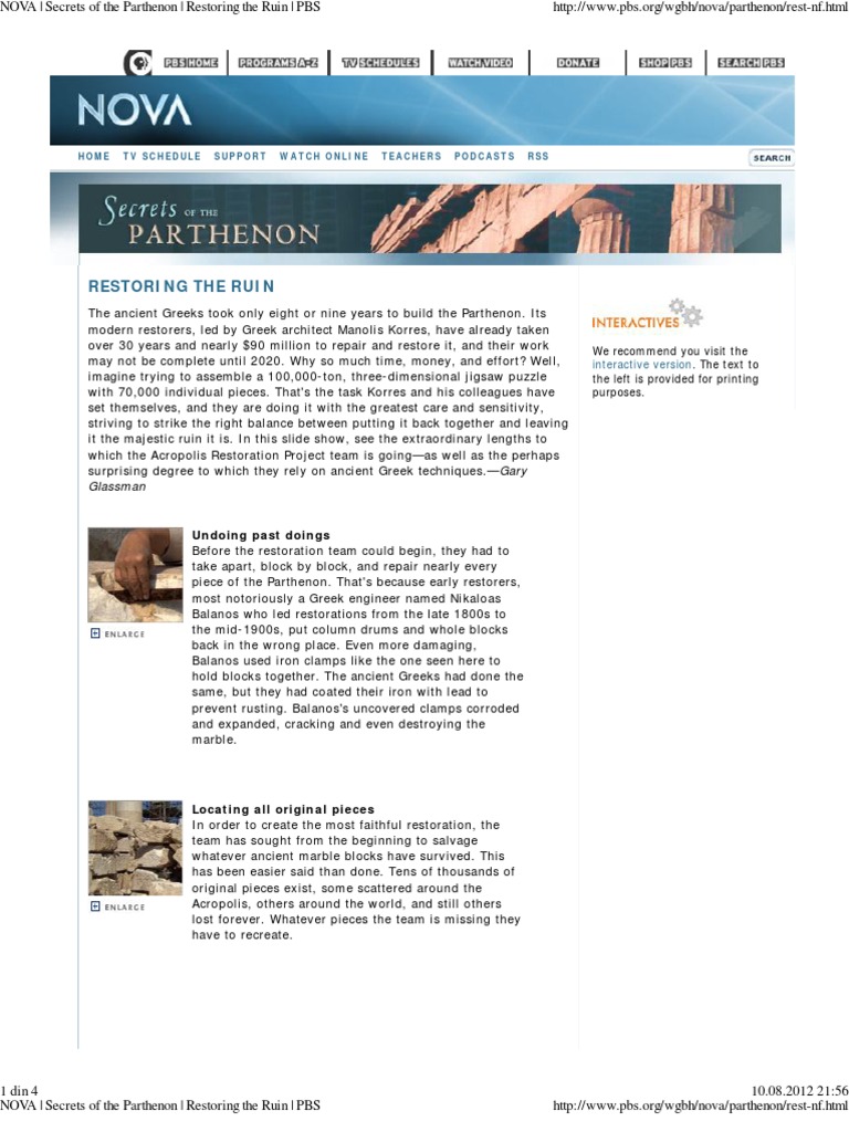 NOVA - Secrets of The Parthenon - Restoring The Ruin - PBS | PDF ...