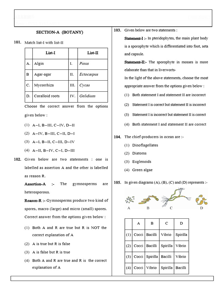 XII AIM ASSIGNMENT - 14 (04.03.26) Botany | PDF | Plant Stem | Cell Biology