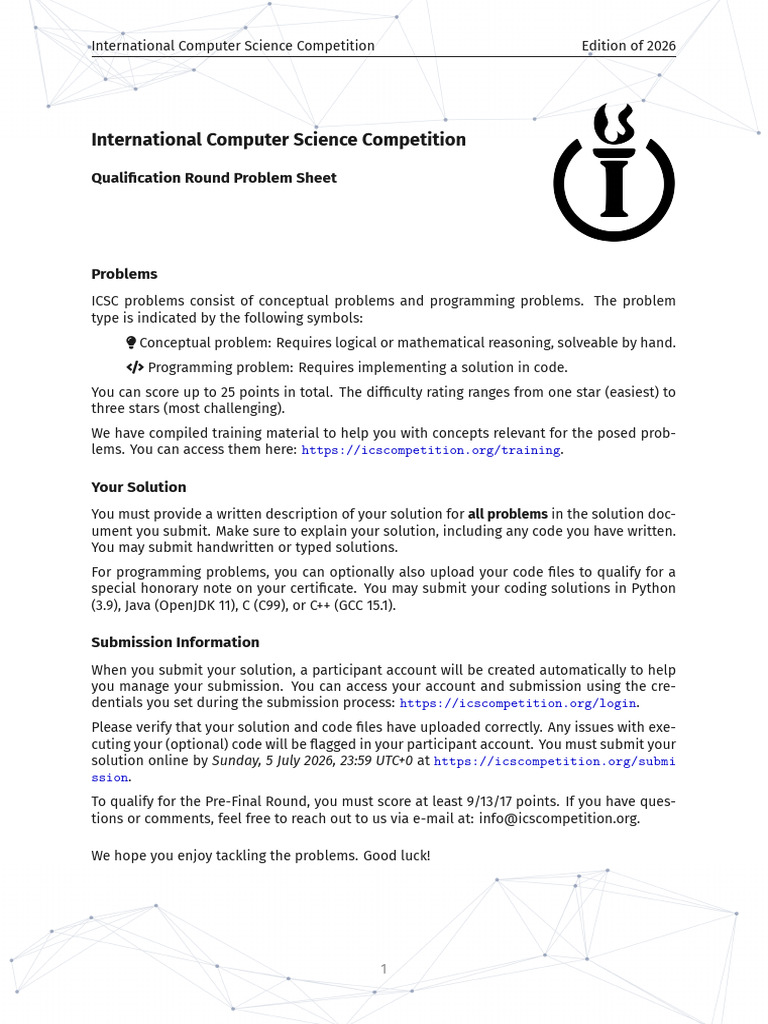 ICSC Qualification Round 2026 | PDF | Central Processing Unit ...