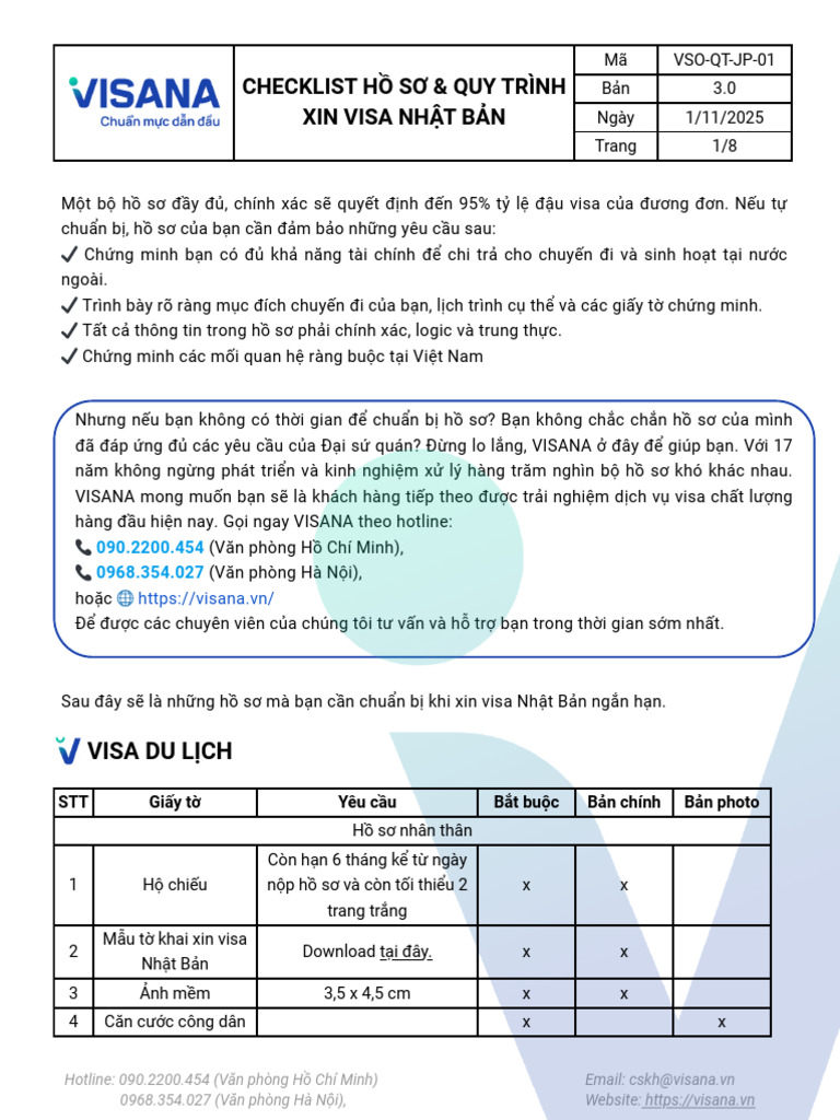 VISANA-Checklist-Ho-so-va-Quy-trinh-xin-visa-Nhat-Ban | PDF