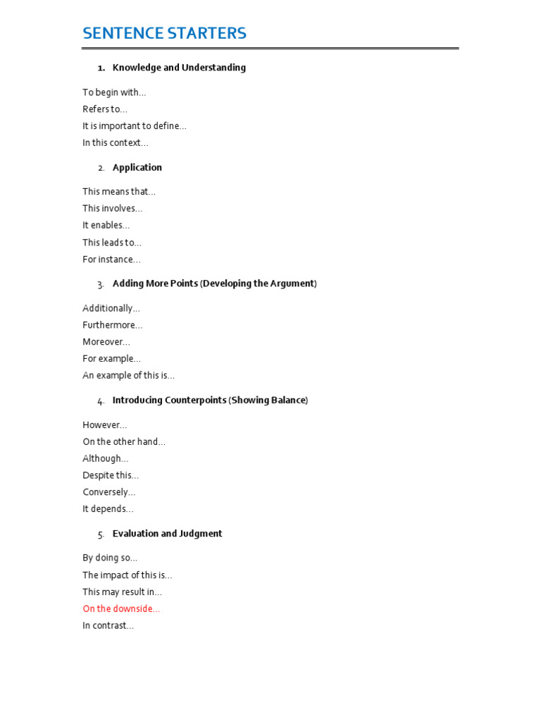 Sentence Starters | PDF
