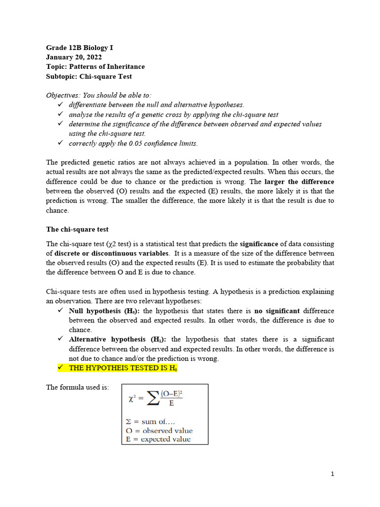 chi square test notes | PDF | Chi Squared Test | Statistical Significance