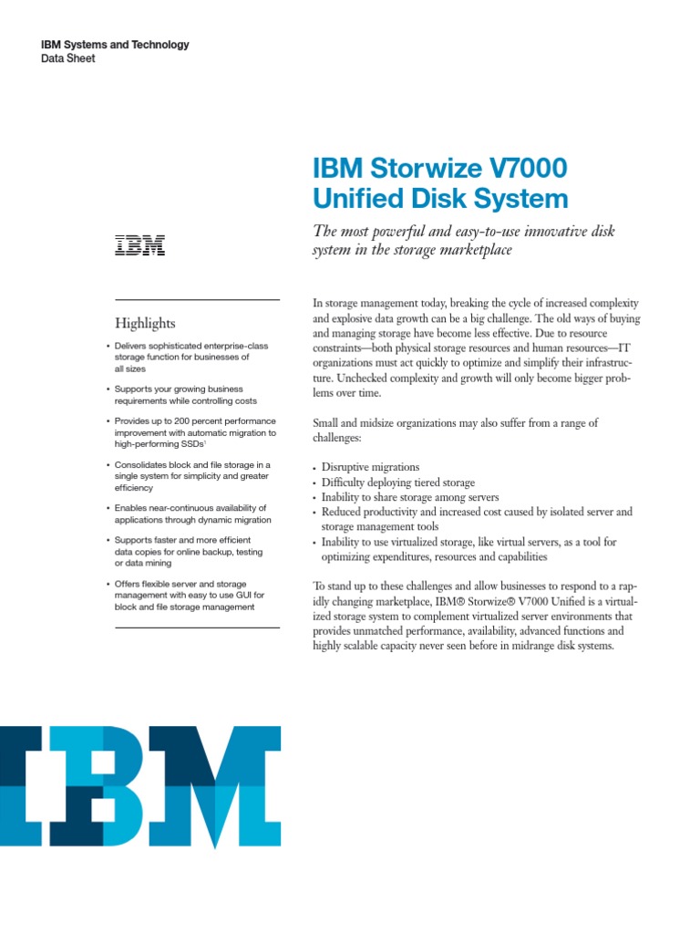 IBM Storwize V7000 - Data Sheet | PDF | Business | Computers