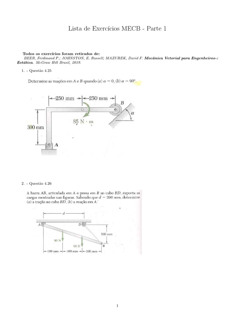 Lista de Exercícios MECB Parte 1 | PDF
