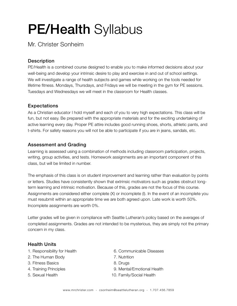 PE/Health Course Overview and Expectations | PDF