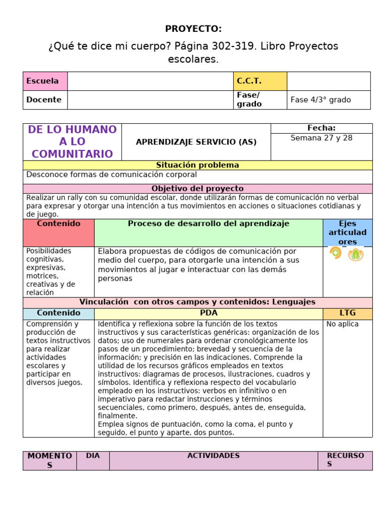 3Â° PROYECTOS DHC QUE TE DICE MI CUERPO LIBRO PE | PDF | Comunicación ...