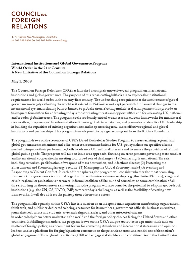 CFR Global Governance Program | PDF | Global Governance | Nuclear ...