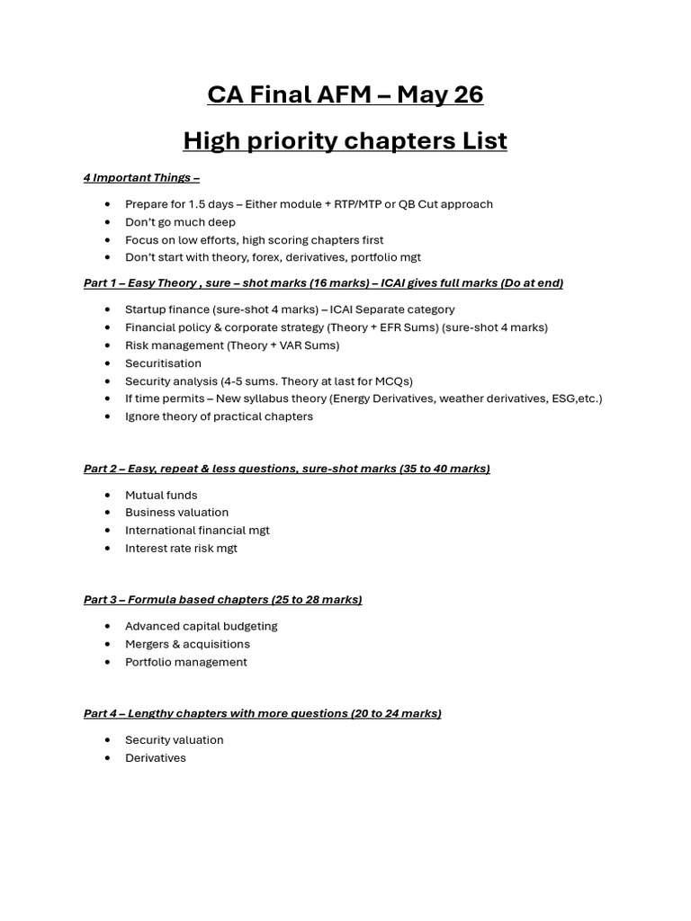 AFM Important Chapters List | PDF