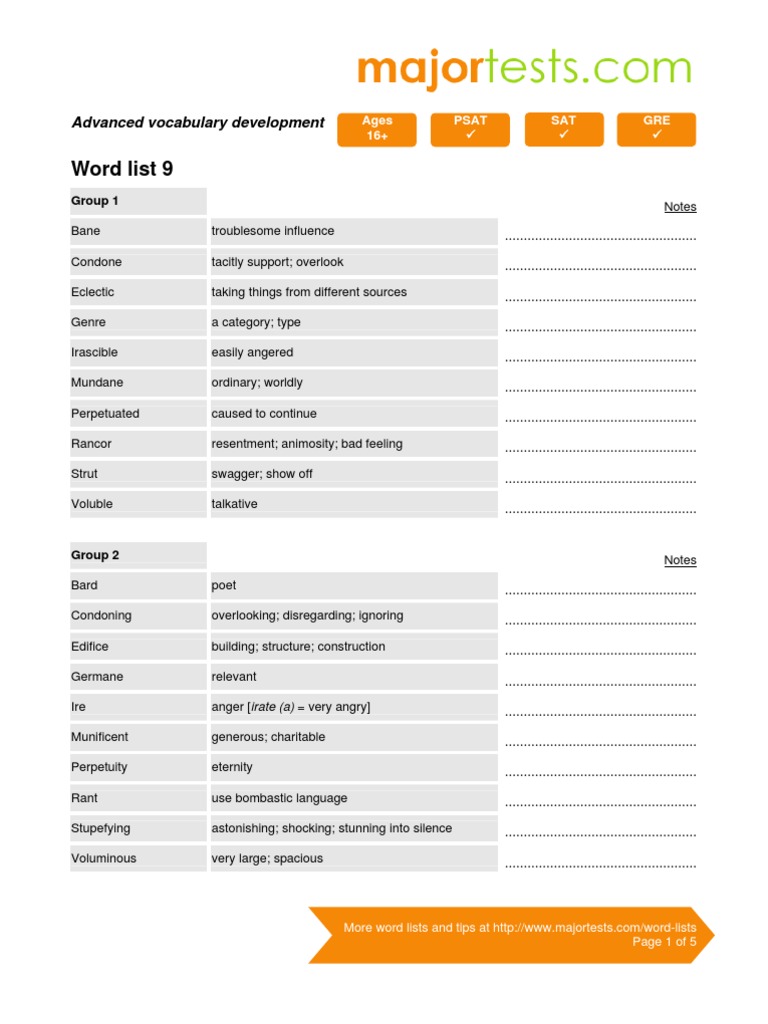 Advanced Vocabulary Development For TOEFL Word List 09 | PDF