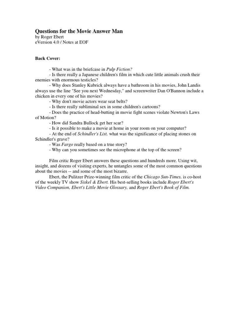 Questions For The Movie Answer Man | PDF | Animation | The Walt Disney ...