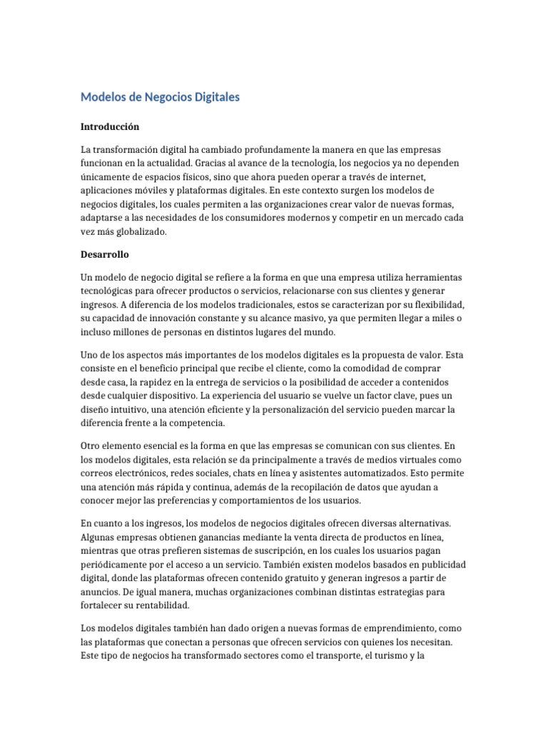 Modelos de Negocios Digitales | PDF