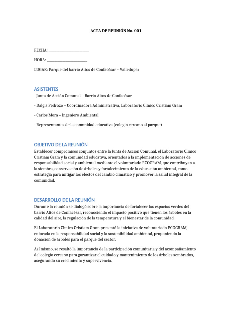 Acta Reunion ECOGRAM | PDF | Entorno natural | Laboratorios