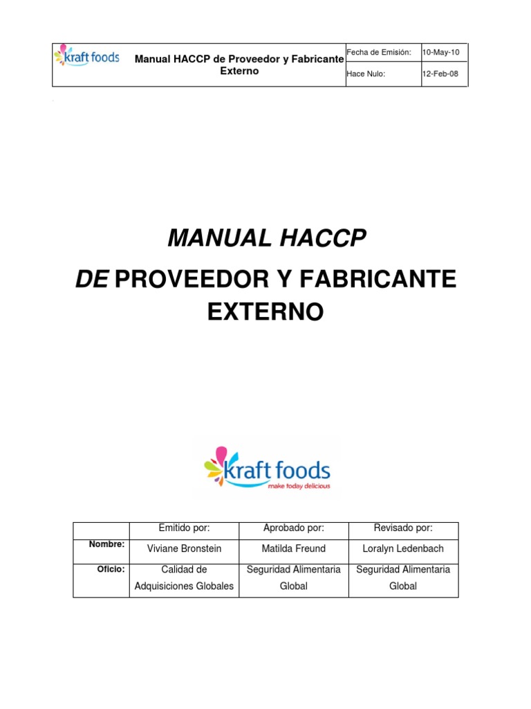 HACCP Manual Spanish | PDF | Análisis de Riesgo y Puntos Críticos de ...