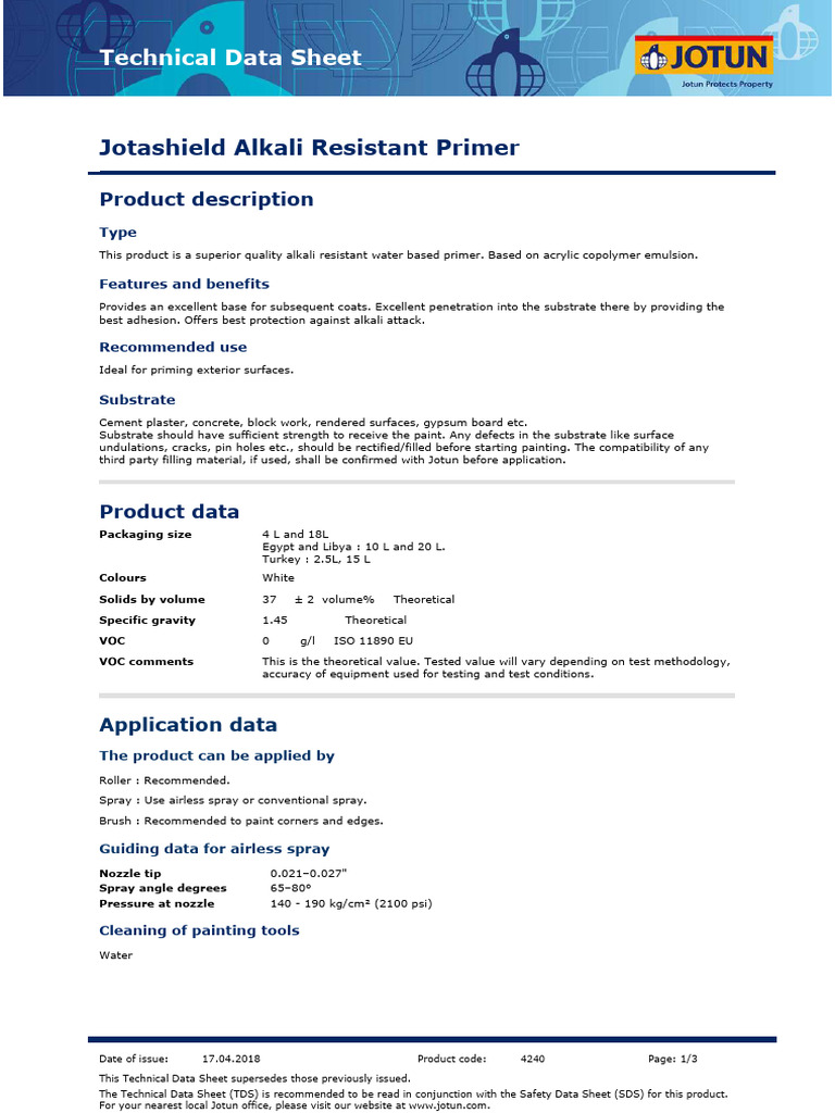 TDS- Jotashield Alkali Resistant Primer | PDF