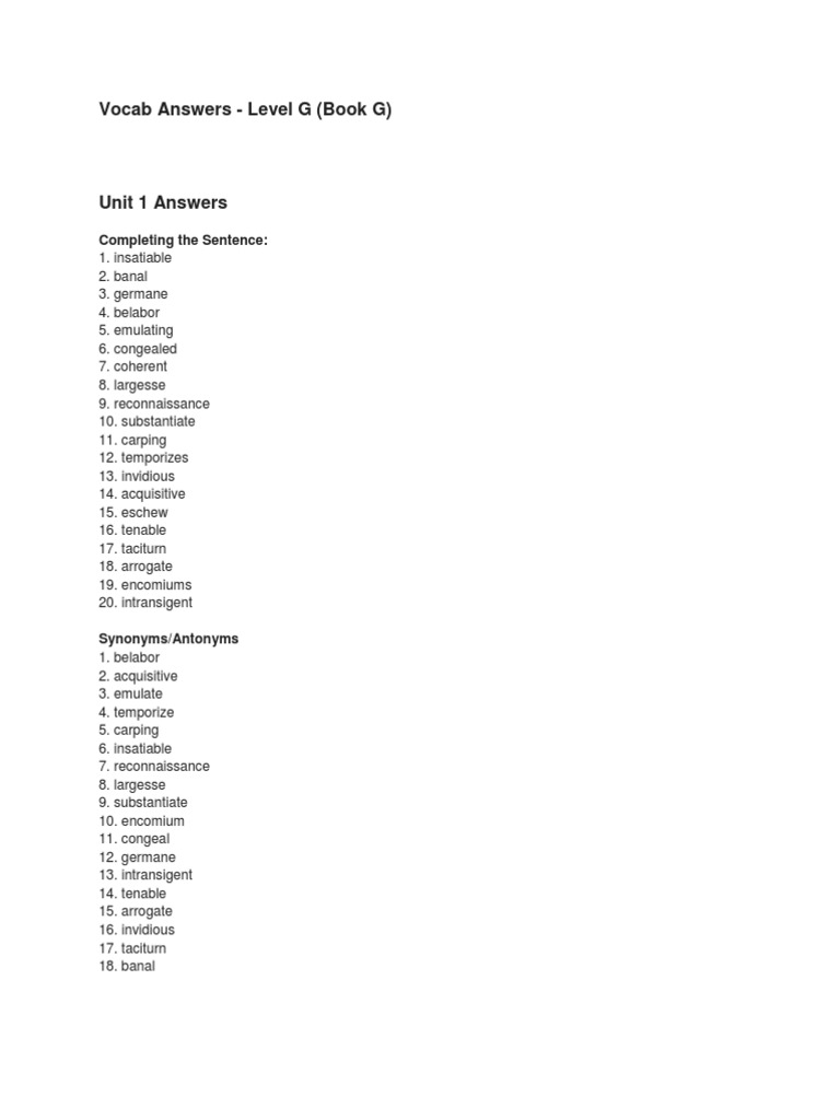 Vocab Level G | PDF | Foreign Language Studies | Home & Garden