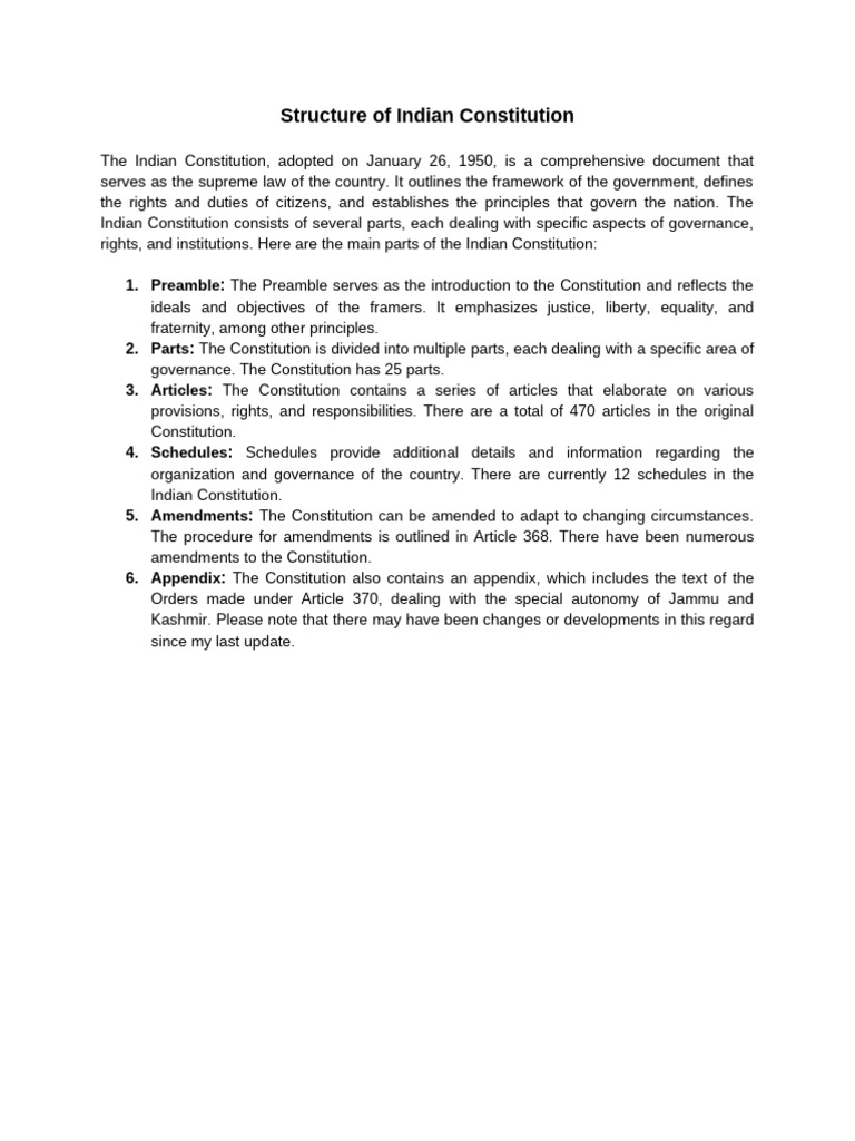 1.1 Structure of Indian Constitution | PDF | Constitution | Political ...