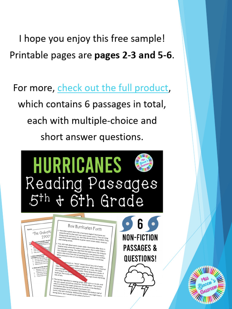 HurricanesReadingPassagesFREEBIE5thGrade6thGradeNaturalDisasters-1 ...