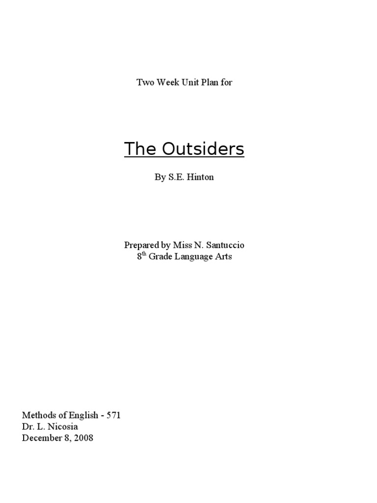 Outsiders Unit Plan | PDF | Reading (Process) | Plot (Narrative)