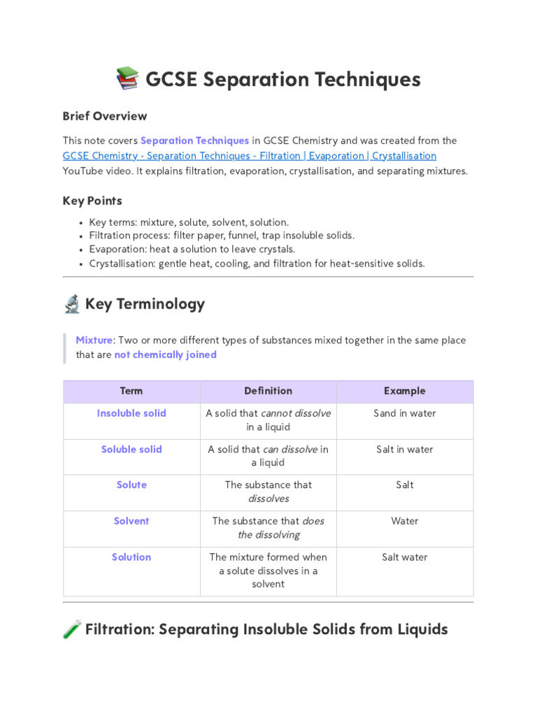 GCSE Chemistry - Separation Techniques - Filtration _ Evaporation ...