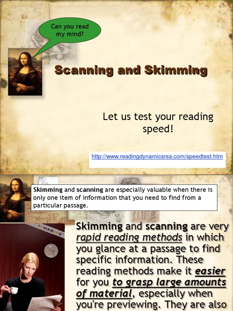 Scanning and Skimming: Let Us Test Your Reading Speed! | PDF | Speed ...