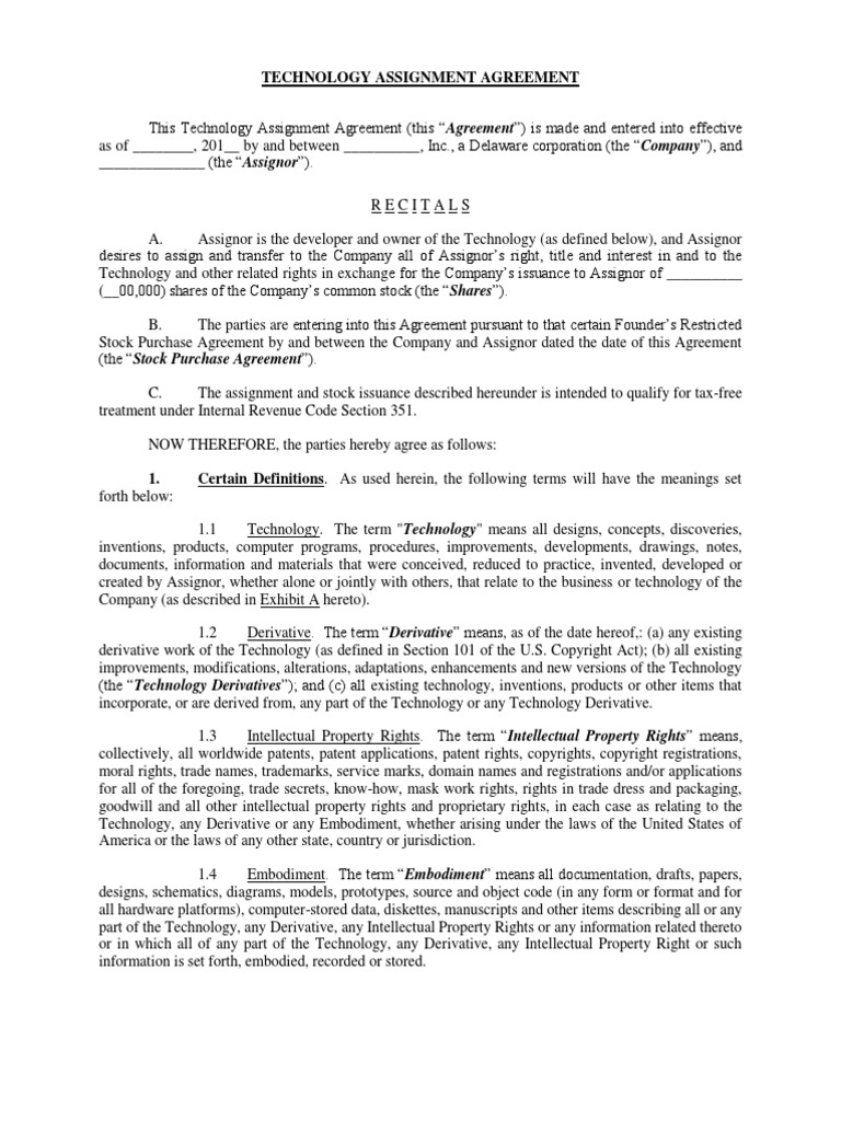 Technology Assignment Agreement - FP | PDF | Intellectual Property ...