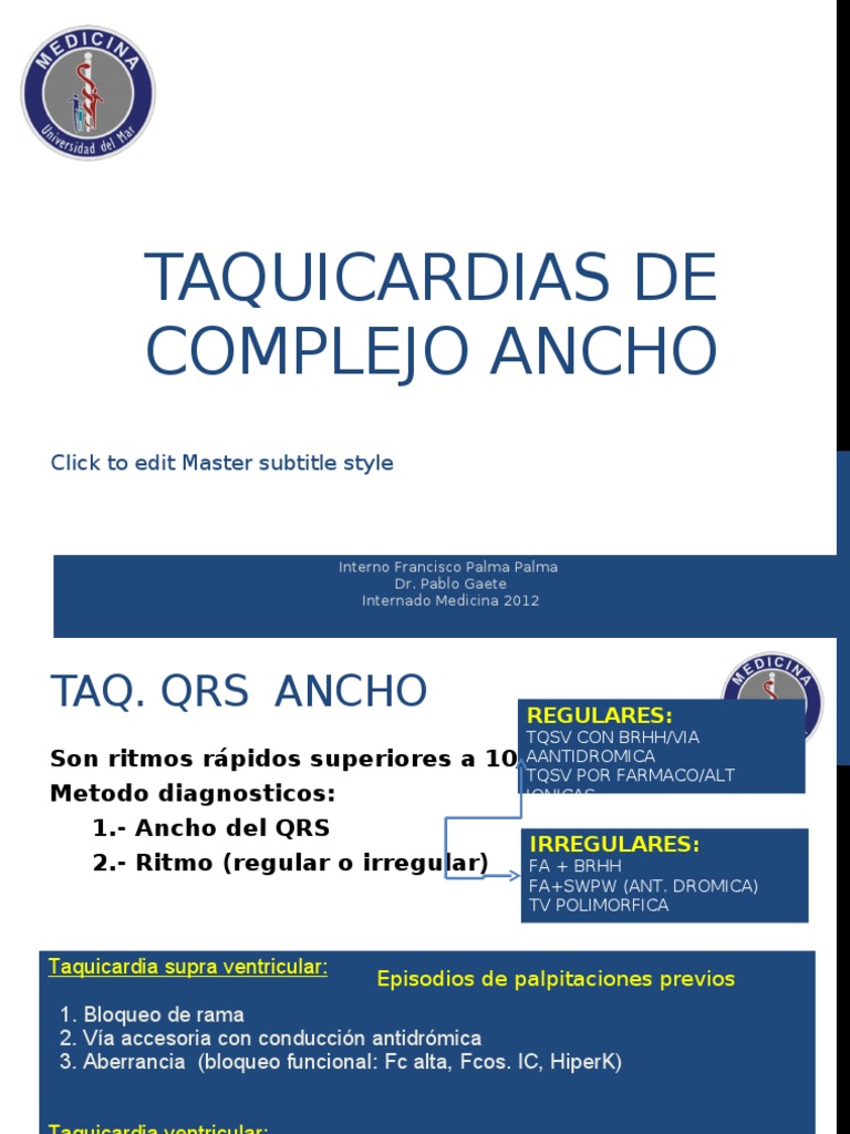 Taquicardias de Qrs Ancho | PDF | Cardiología | Electrofisiologia
