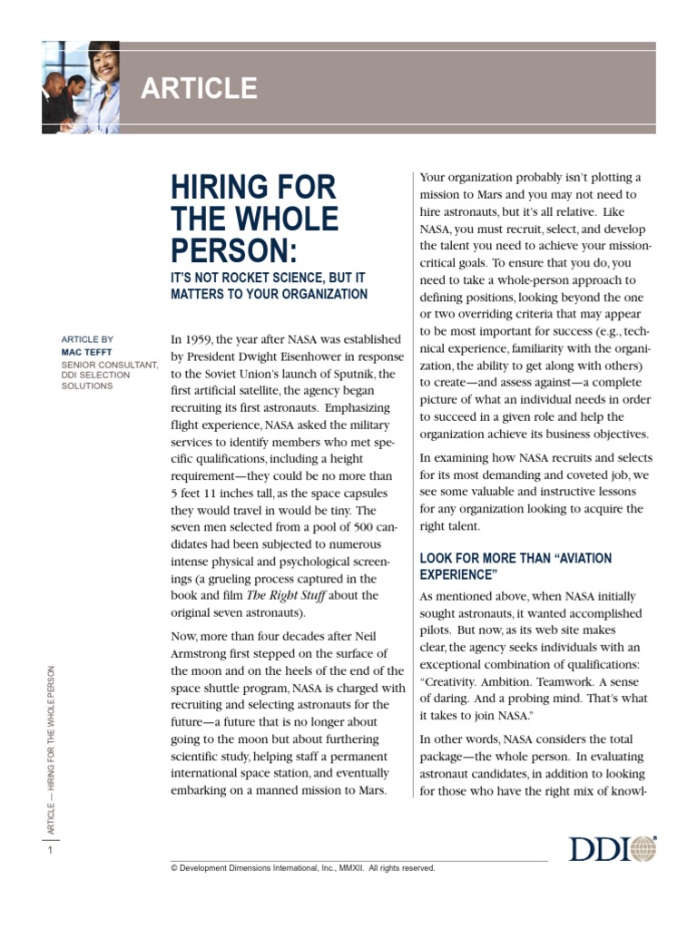 Success Profiles - DDI | Competence (Human Resources) | Nasa