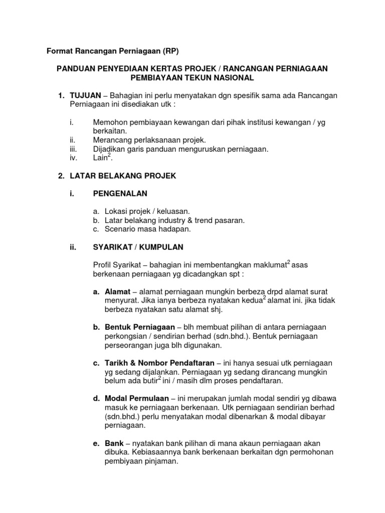 Rancangan Perniagaan (Format Rancangan Perniagaan) | PDF